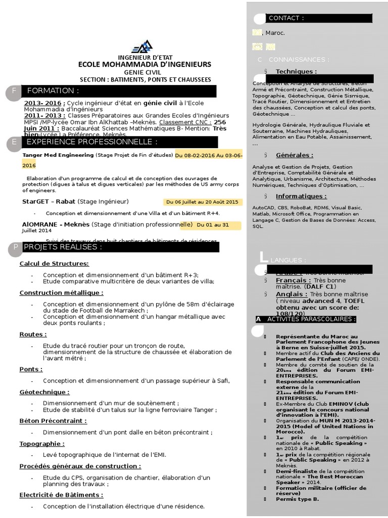Ingénieur Civil: CV et Expériences | PDF | Ingénierie | Informatique et ...