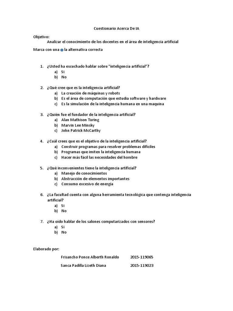 Cuestionario de Inteligencia Artificial | PDF