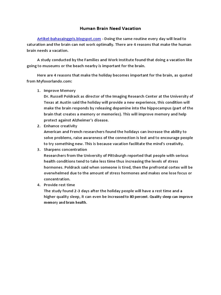 Benefits of Vacations for Brain Health | PDF | Self-Improvement