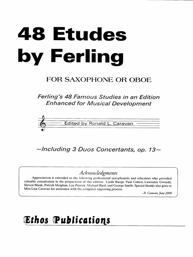 Franz Wilhelm Ferling - 48 Etudes by Ferling For Saxophone or Oboe PDF ...
