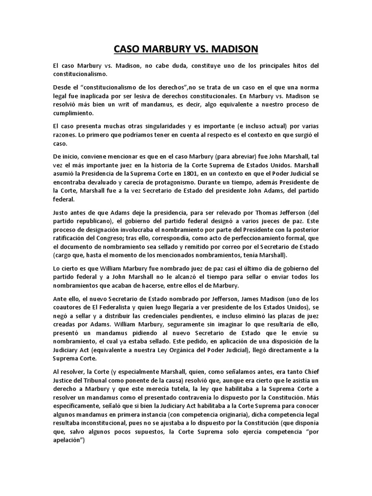 Caso Marbury vs. Madison | PDF | James Madison | John Marshall