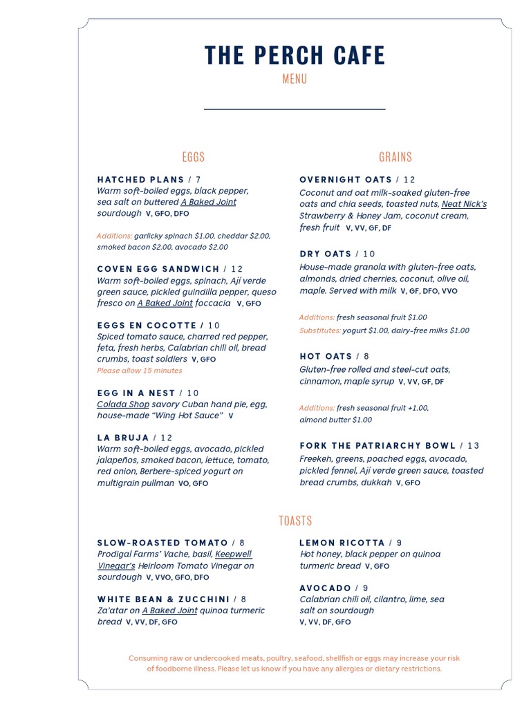 Wing Perch Menu DC Final | PDF | Pickling | Yogurt