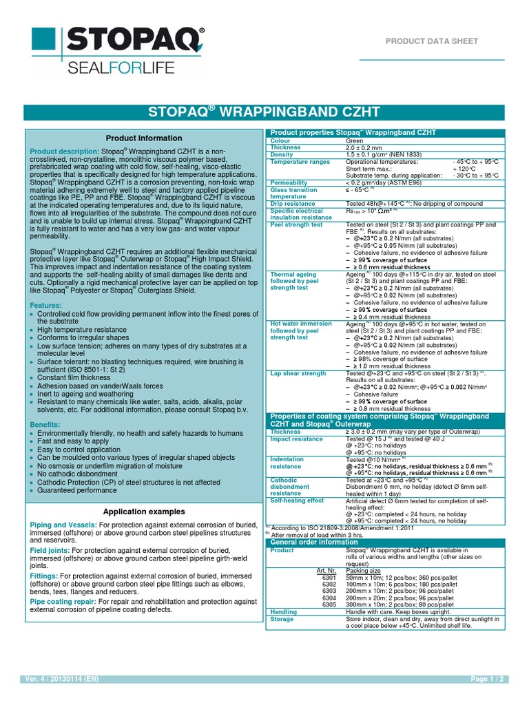 503 Pds Stopaq Wrappingband CZHT v4 (En) | PDF | Adhesive | Coating