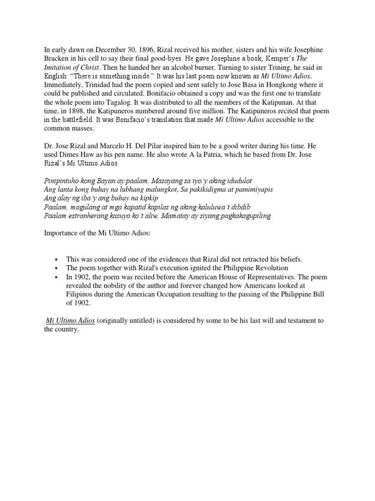 Mi Ultimo Adios by Jose Rizal | PDF