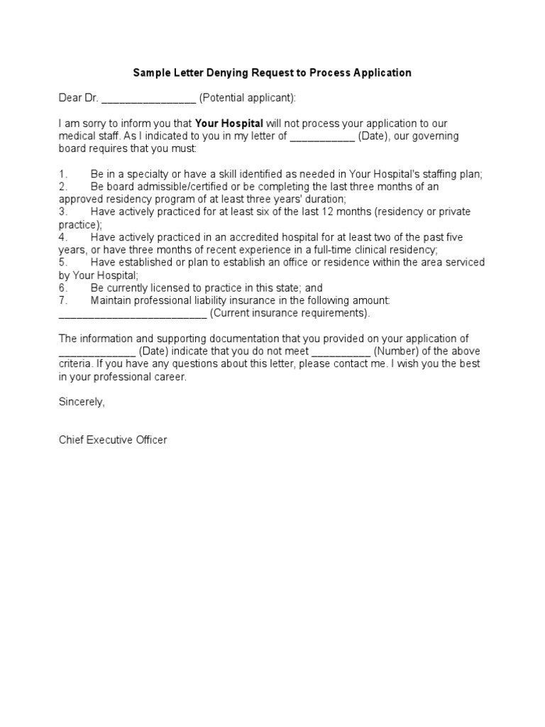 Sample Letter Denying Request To Process Application | PDF