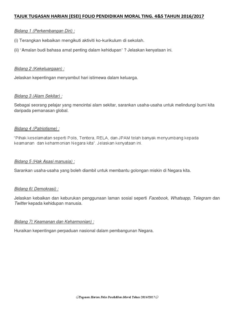 Tugasan Esei P.moral 2016 | PDF