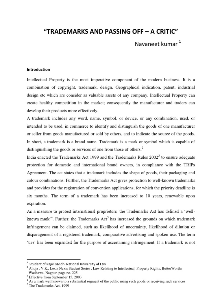 Trademarks and Passing Off | PDF | Trademark | Civil Law (Common Law)