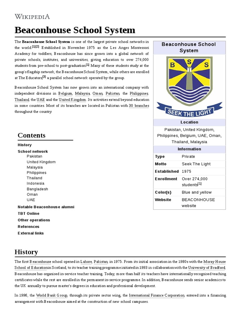 Beaconhouse School System | PDF | Schools | Educational Organizations