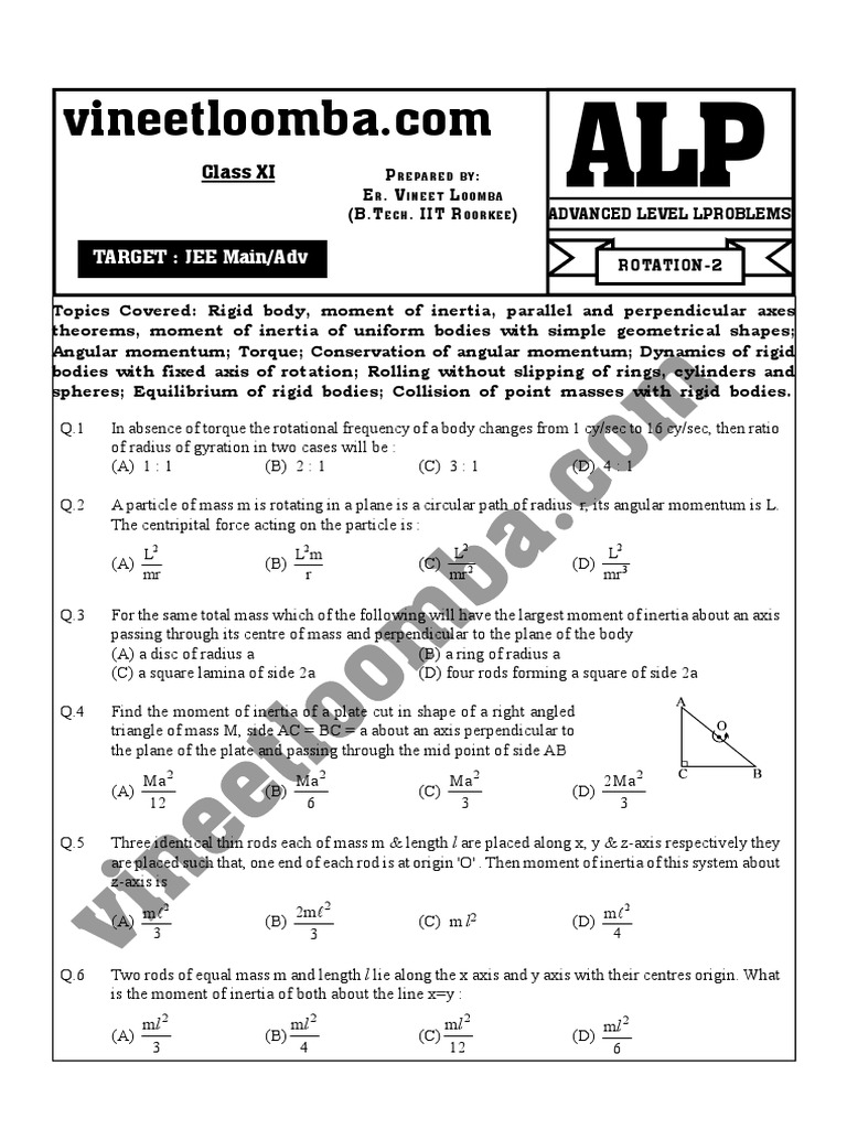 Rotational Motion For IIT JEE JEE Main and Advanced | PDF | Angular ...