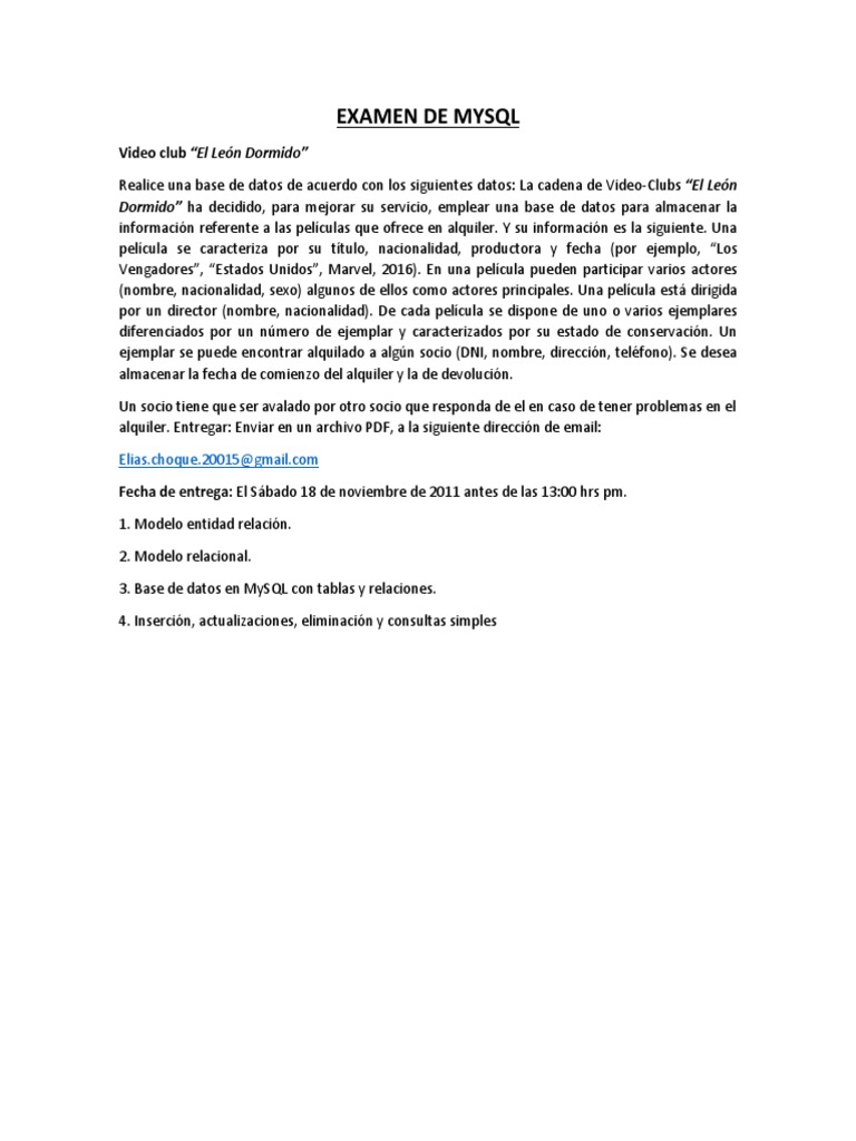 Examen de Mysql | PDF Examen de Mysql | PDF