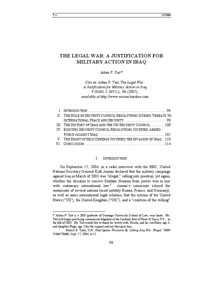 Legal Justifications For The Iraq War | PDF | United Nations Security ...