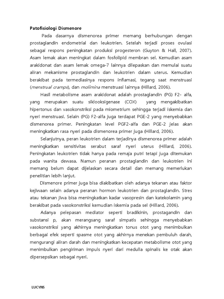 Patofisiologi dan Klasifikasi Dismenore | PDF | Kesehatan Holistik