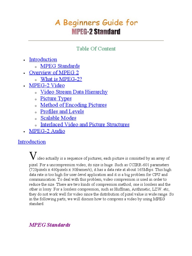 Beginner Guide For MPEG-2 Standard | PDF | Data Compression | Video