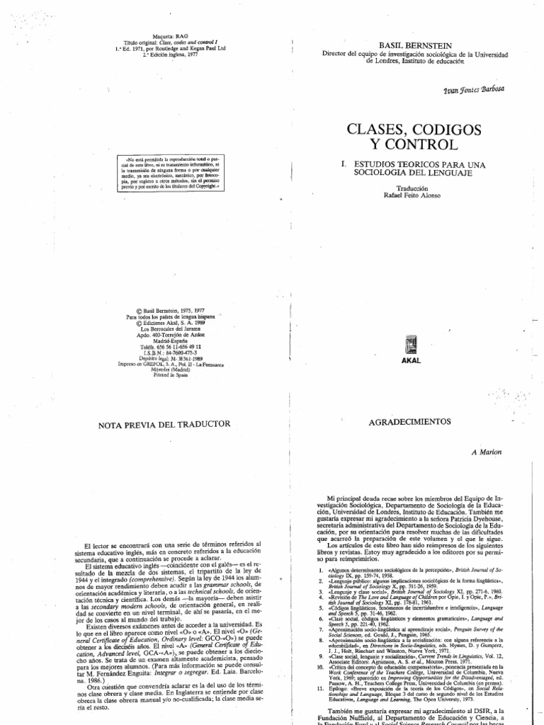BERNSTEIN Basil 1989 Clases Codigos y Control Estudios Teoricos para ...