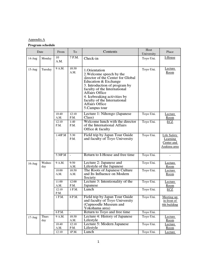 Program Overview Appendix | PDF | Japan | Lecture