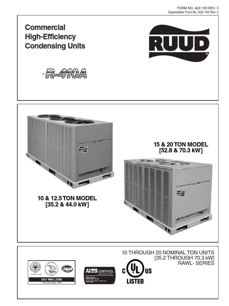 Ruud RAWL Split | PDF | Air Conditioning | Hvac