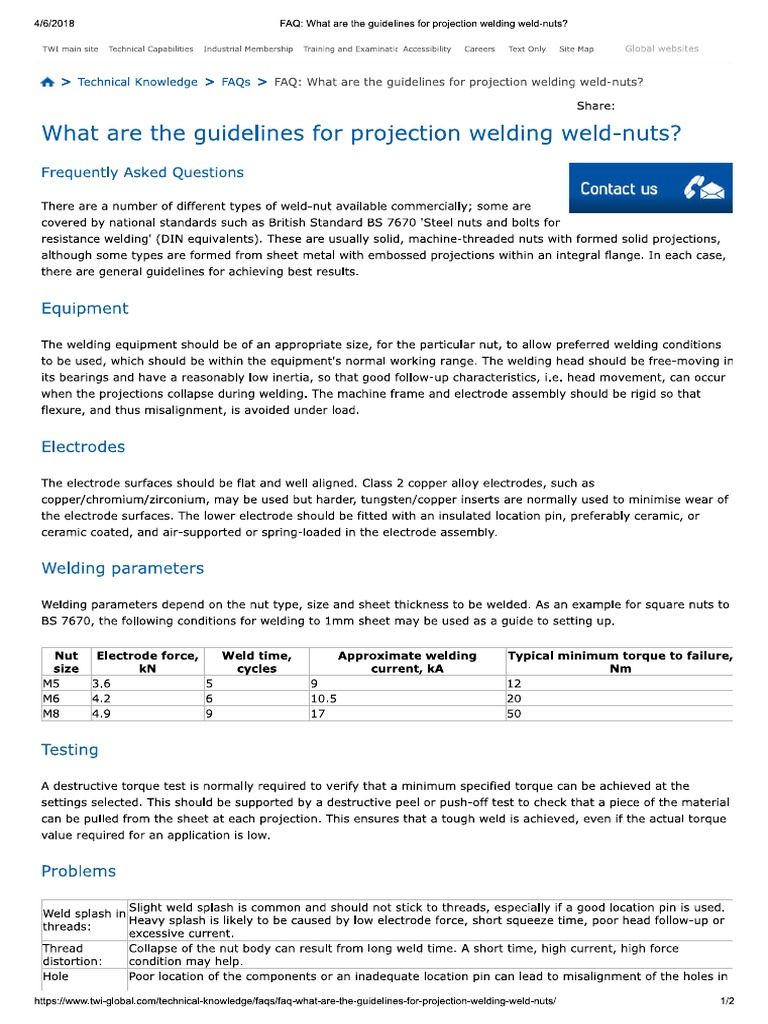 FAQ - What Are The Guidelines For Projection Welding Youweld-Nuts | PDF