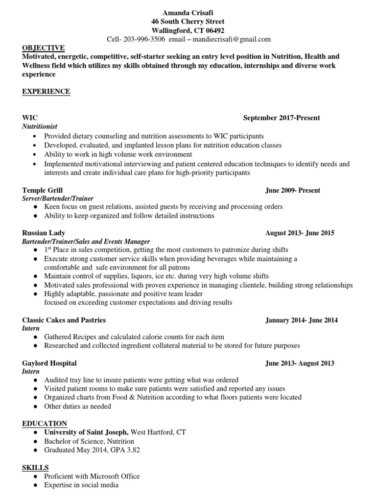 New Amanda Resume | Download Free PDF | Wic | Internship