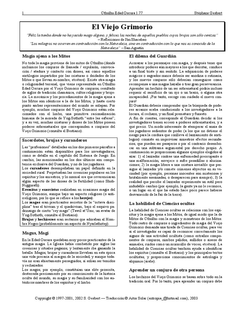 El Viejo Grimorio PDF | Descargar gratis PDF | Brujería | Lanzador