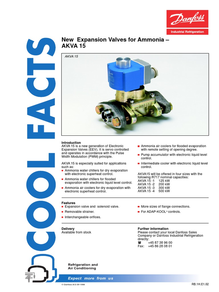 New Expansion Valves For Ammonia - Akva 15: Danfoss A/S 09-1998 | PDF