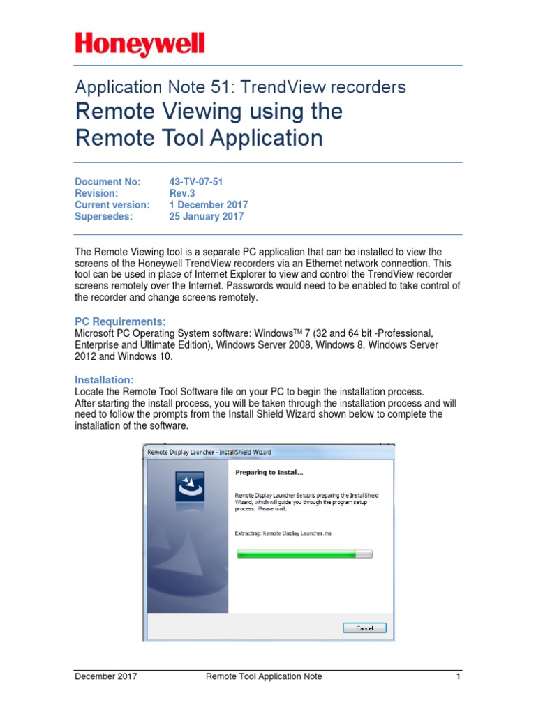 Remote Viewing Using The Remote Tool Application: Application Note 51 ...
