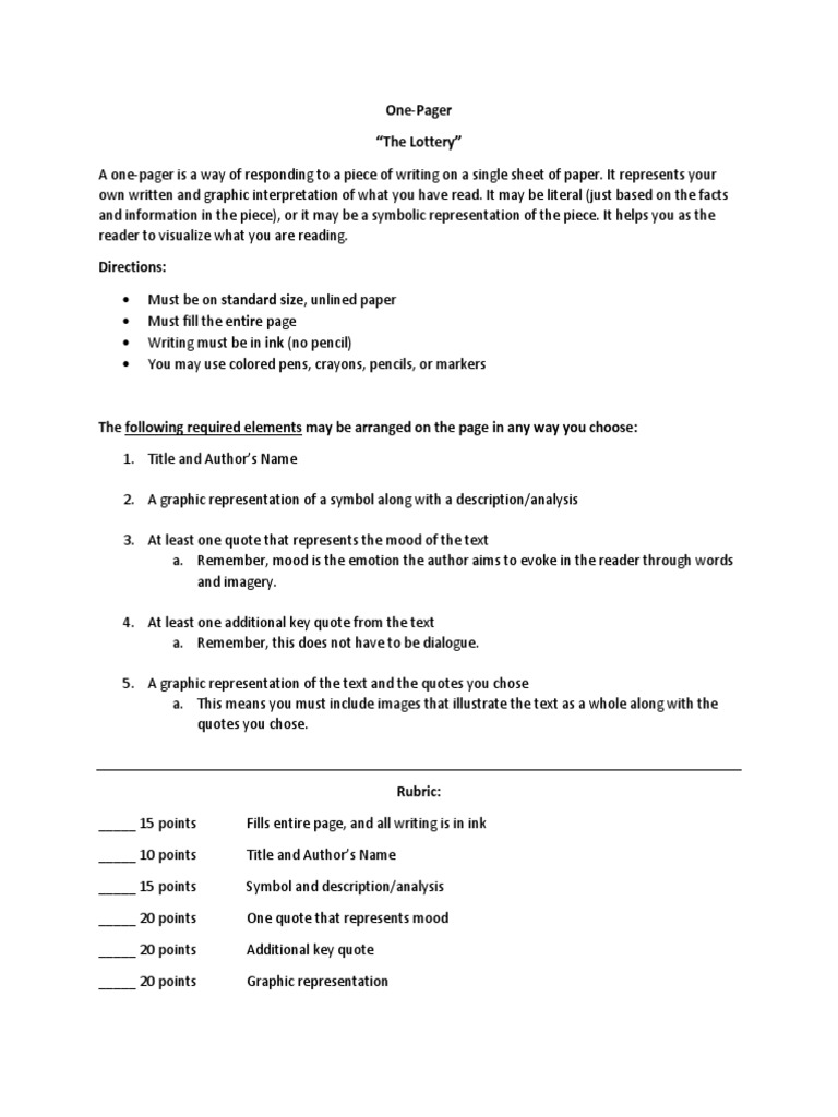 One-Pager Guide for "The Lottery" | PDF
