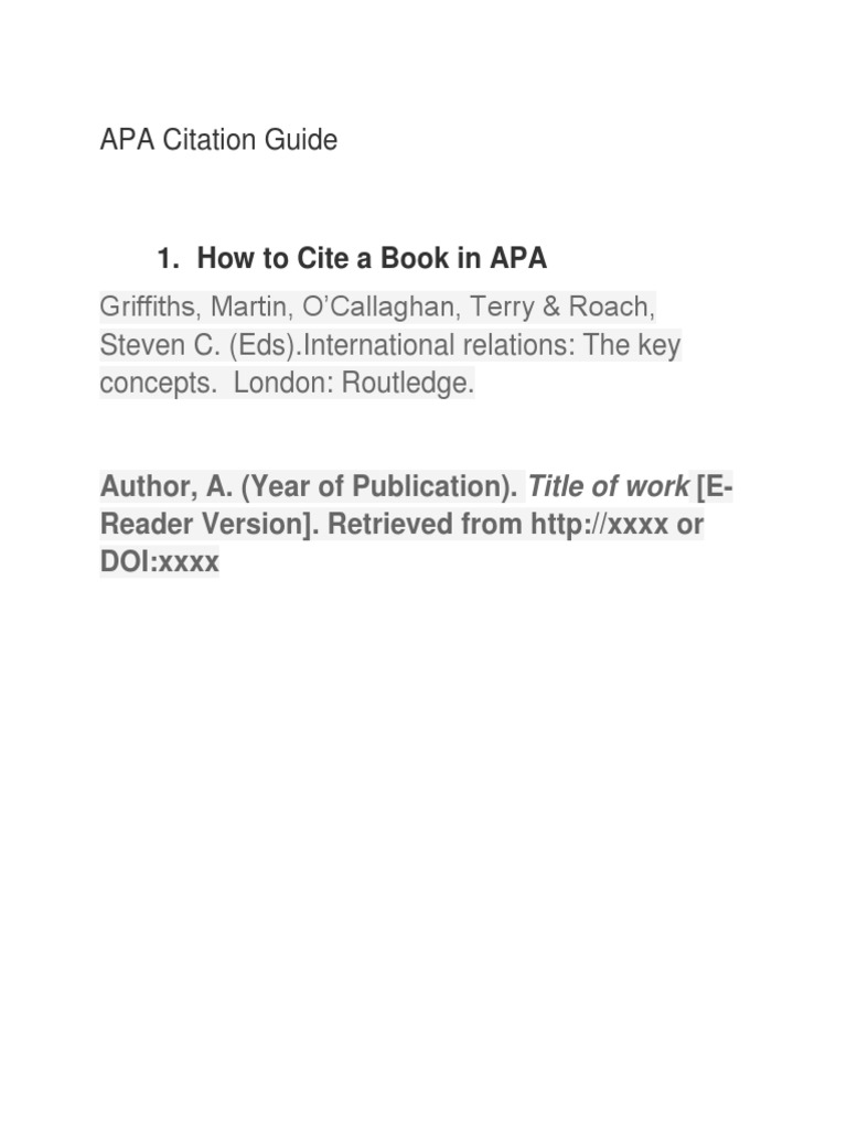 APA Citation Guide: 1. How To Cite A Book in APA | PDF | Citation | Apa ...