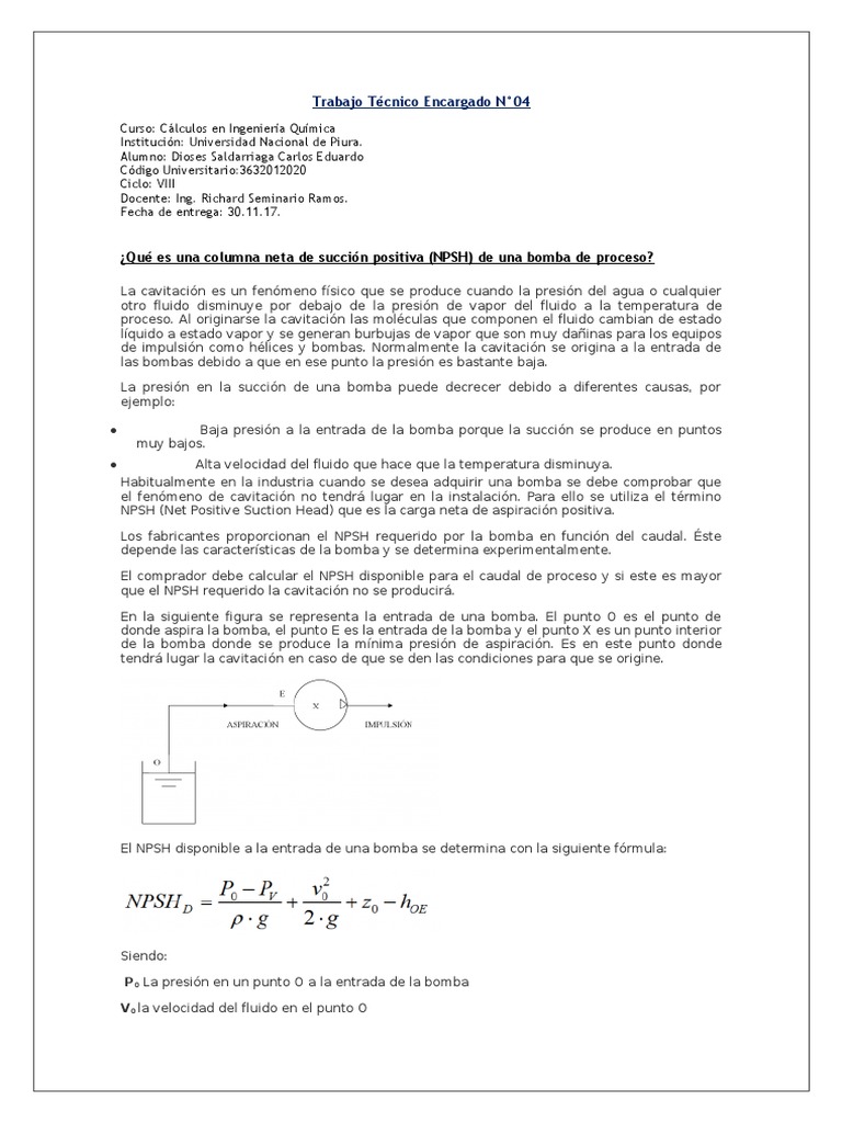 Análisis del concepto de NPSH (Carga Neta Positiva de Succión) y su ...