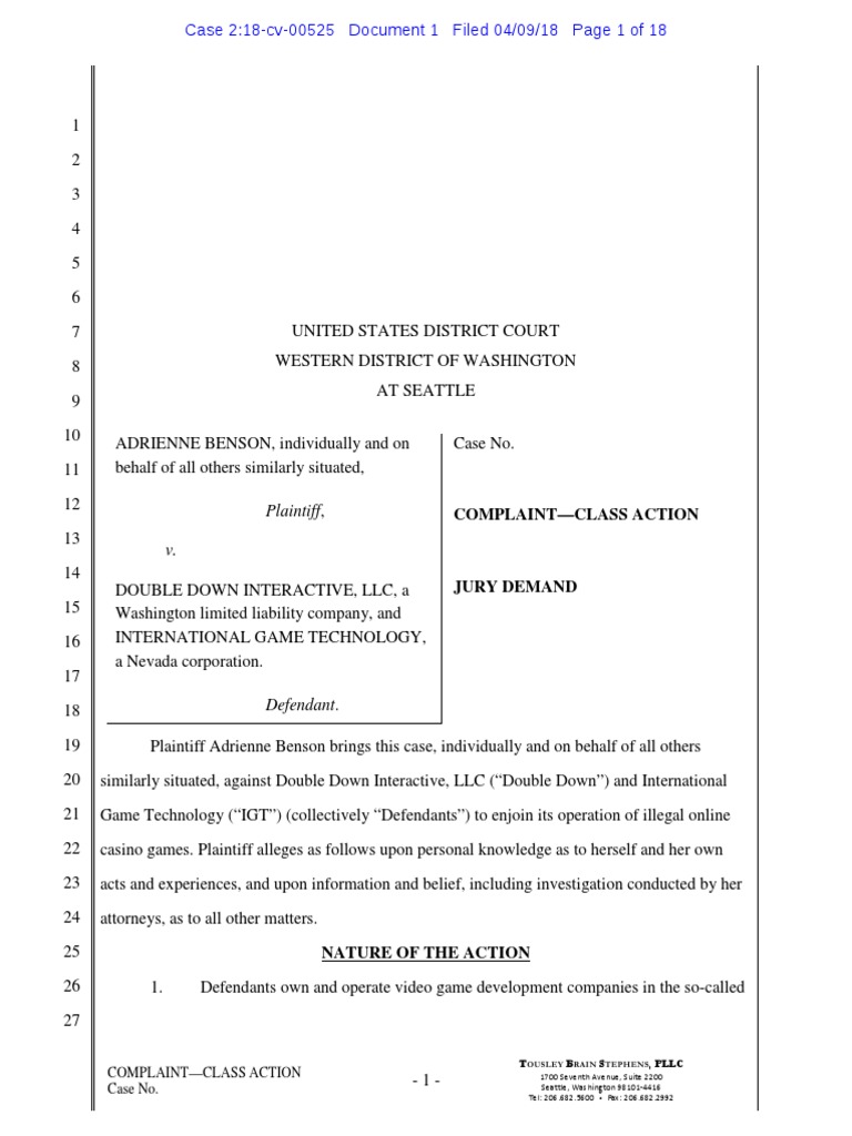Complaint Against DoubleDown | PDF | Gambling | Class Action