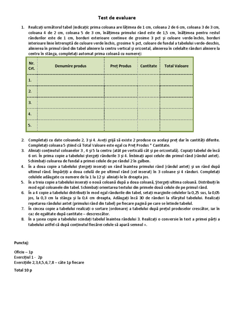Test Word 2007 - Tabele | PDF