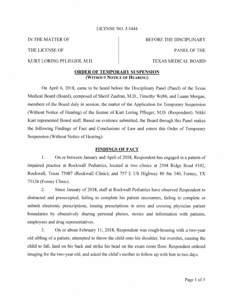 Dr. Pflieger Temporary Suspension Order | PDF