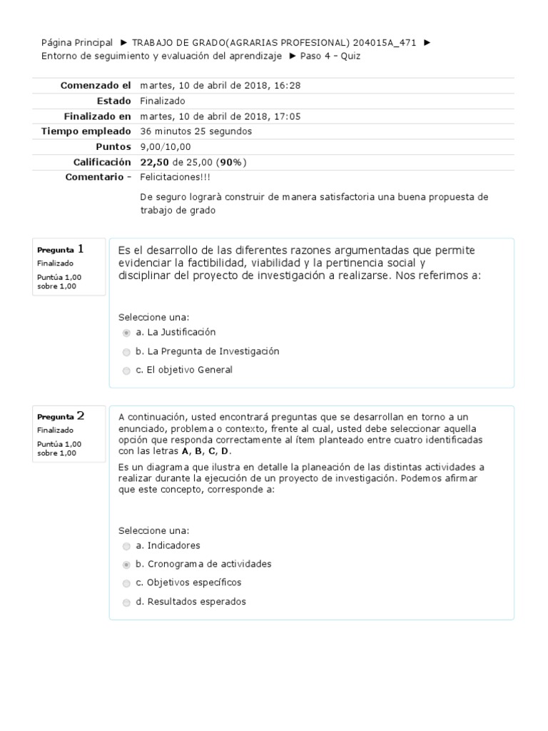 Paso 4 - Quiz Trabajo de Grado | PDF | Razón | Verdad