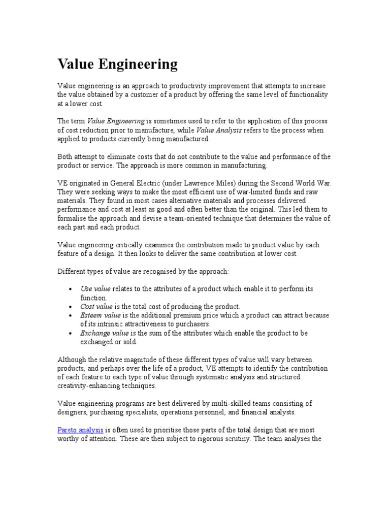 Value Engineering | PDF | Design | Evaluation