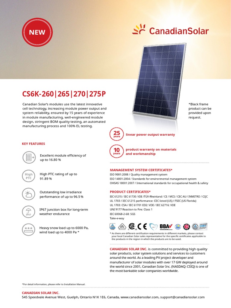 Canadian Solar Datasheet CS6K P V5.531en | PDF | Manufactured Goods ...
