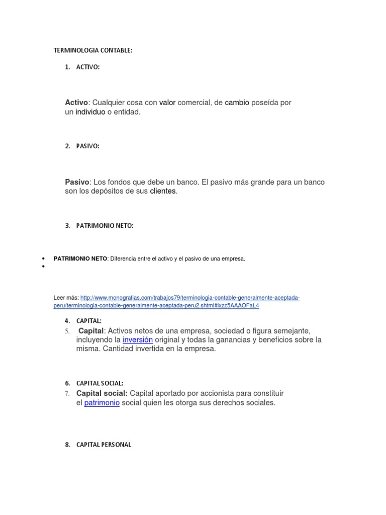 Terminologia Contable | PDF | Capital (economía) | Business