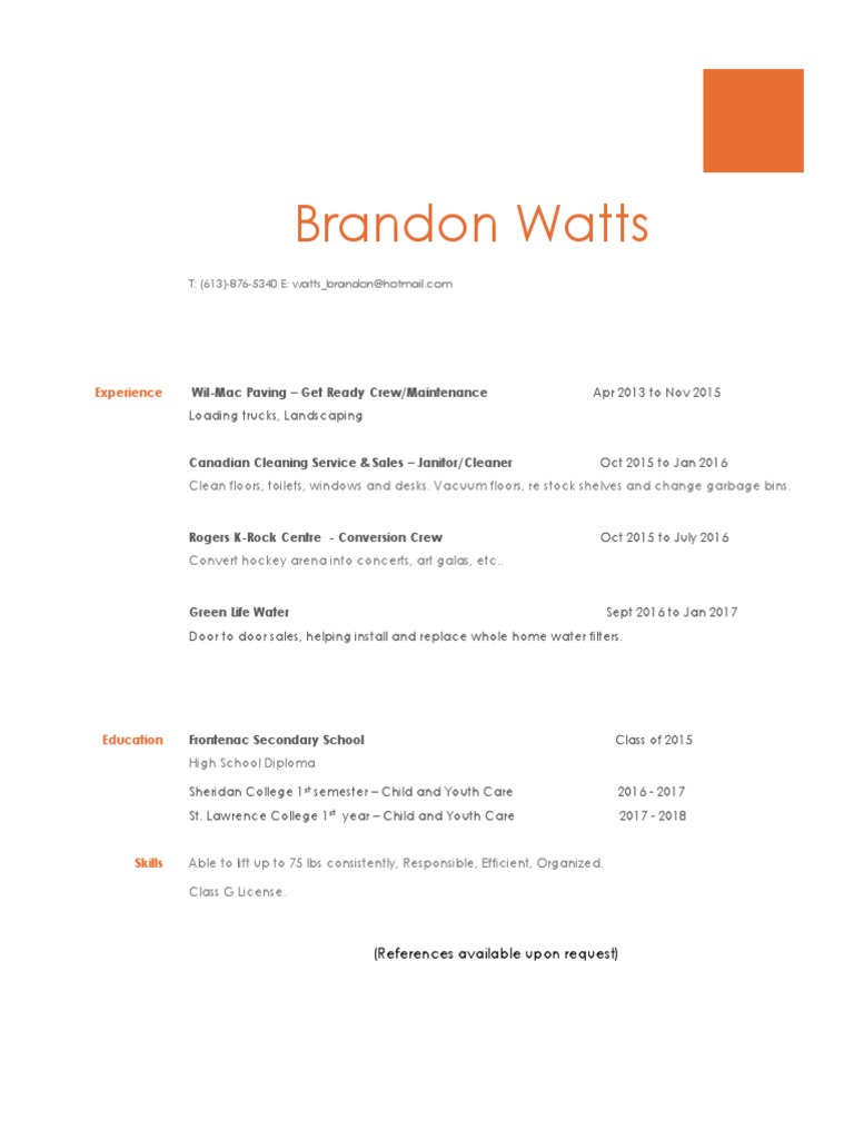 Brandon Watts Resume | PDF