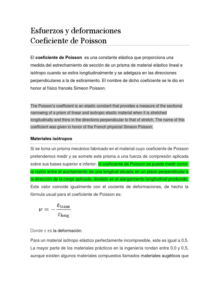 Relacion de Poisson | PDF | Mecánica de sólidos | Física Aplicada e ...