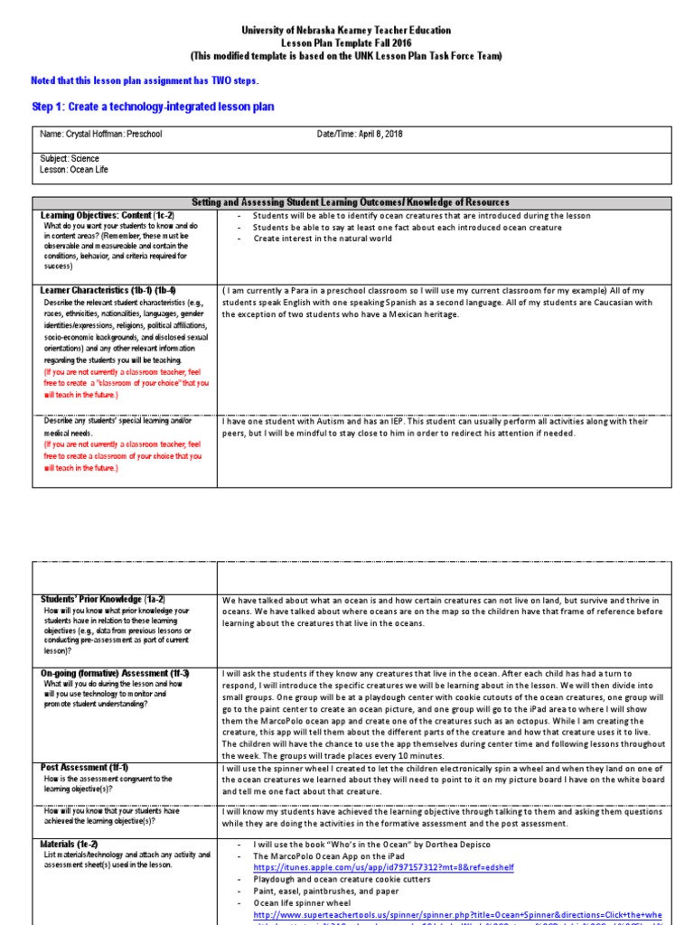 Step 1: Create A Technology-Integrated Lesson Plan: Noted That This ...