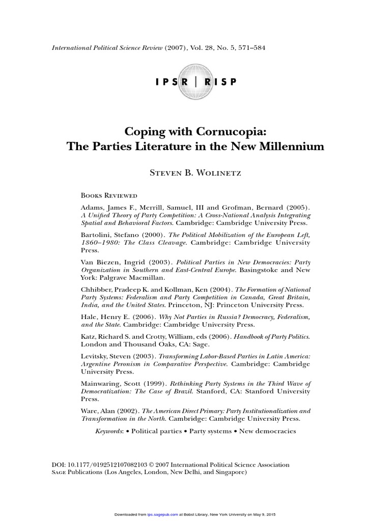 Coping With Cornucopia: The Parties Literature in The New Millennium ...