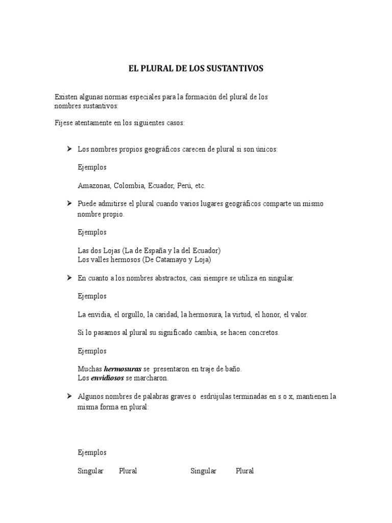 Reglas de Pluralización en Sustantivos | PDF | Artes del Lenguaje y ...