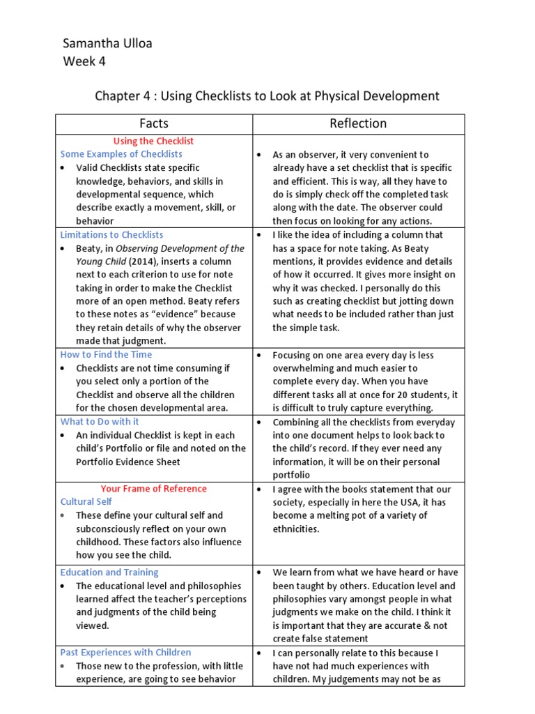Chapter 4 - Using Checklist To Look at Physical Development | PDF ...