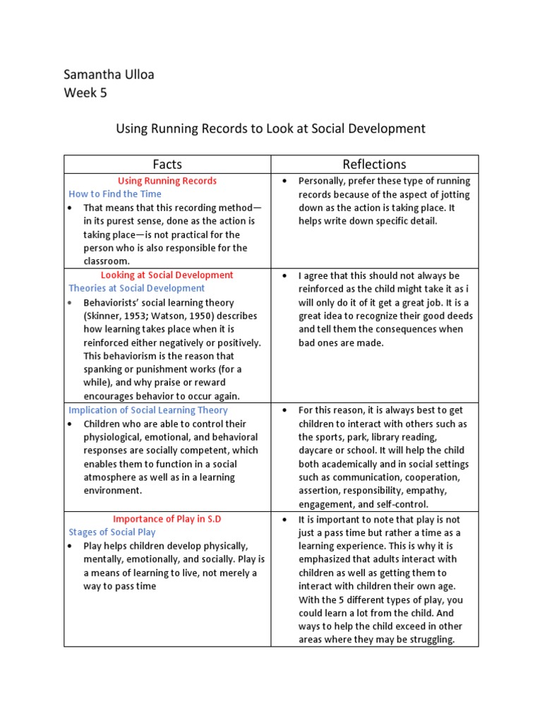 Chapter 5 - Using Running Records To Look at Social Development | PDF ...