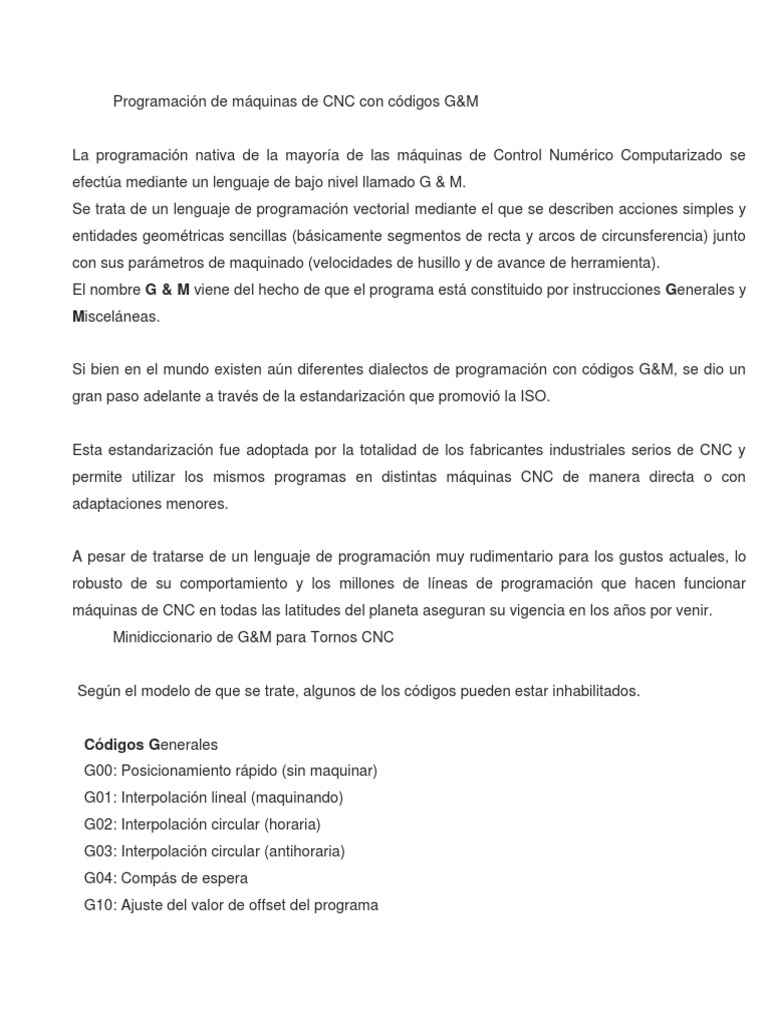 Introducción a la programación de máquinas CNC mediante códigos G&M ...