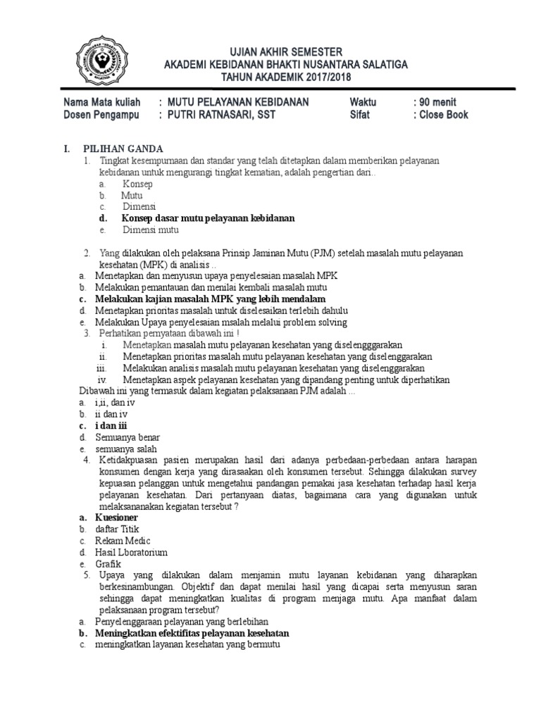 Uas Mutu Pelayanan Keb | PDF