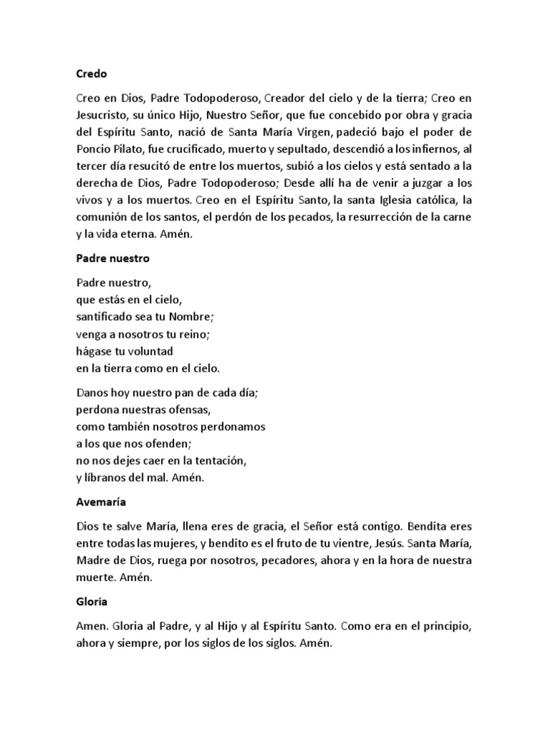 Credo, Padre Nuestro Avemaria y Gloria | PDF | Religión y espiritualidad