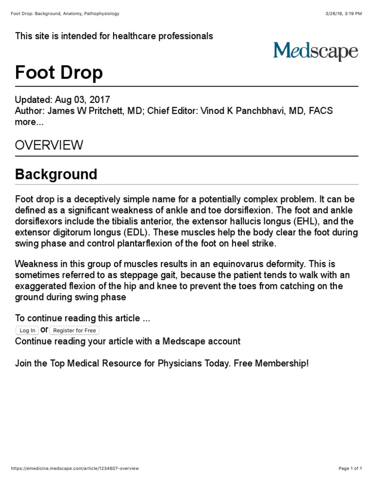 Foot Drop: Background, Anatomy, Pathophysiology | PDF