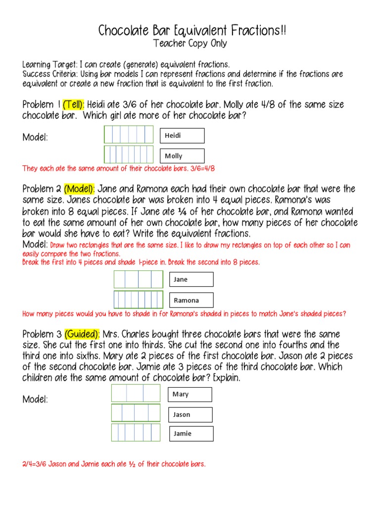 Chocolate Bar Equivalent Fractions | PDF | Fraction (Mathematics ...