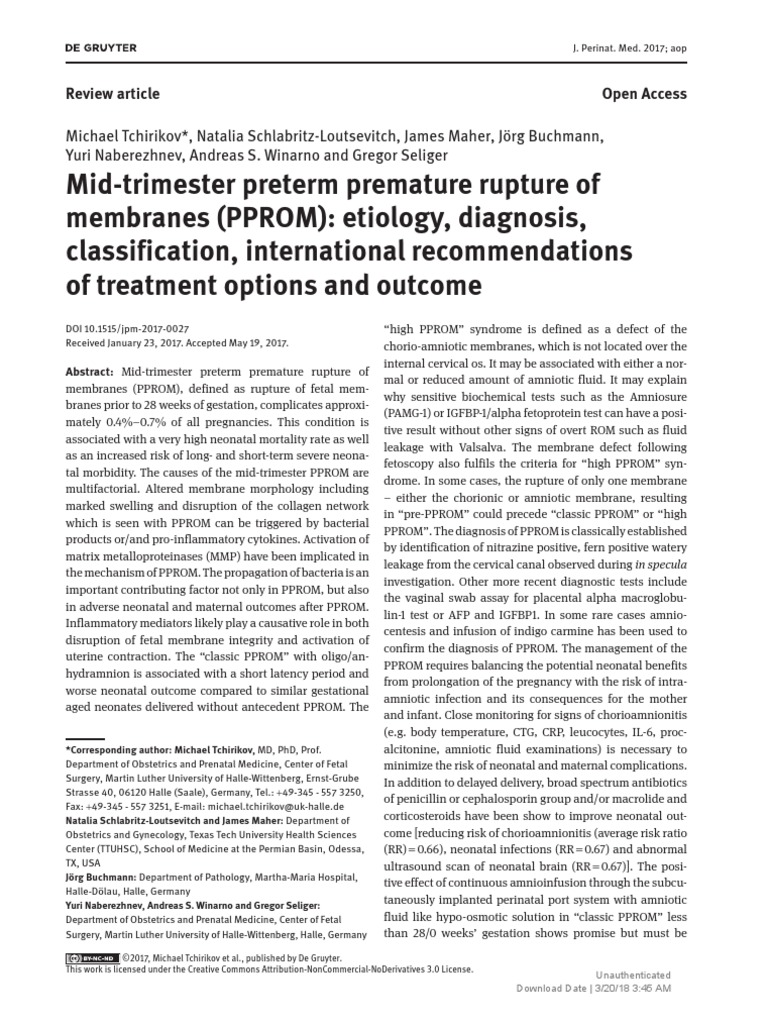 (Journal of Perinatal Medicine) Mid-Trimester Preterm Premature Rupture ...