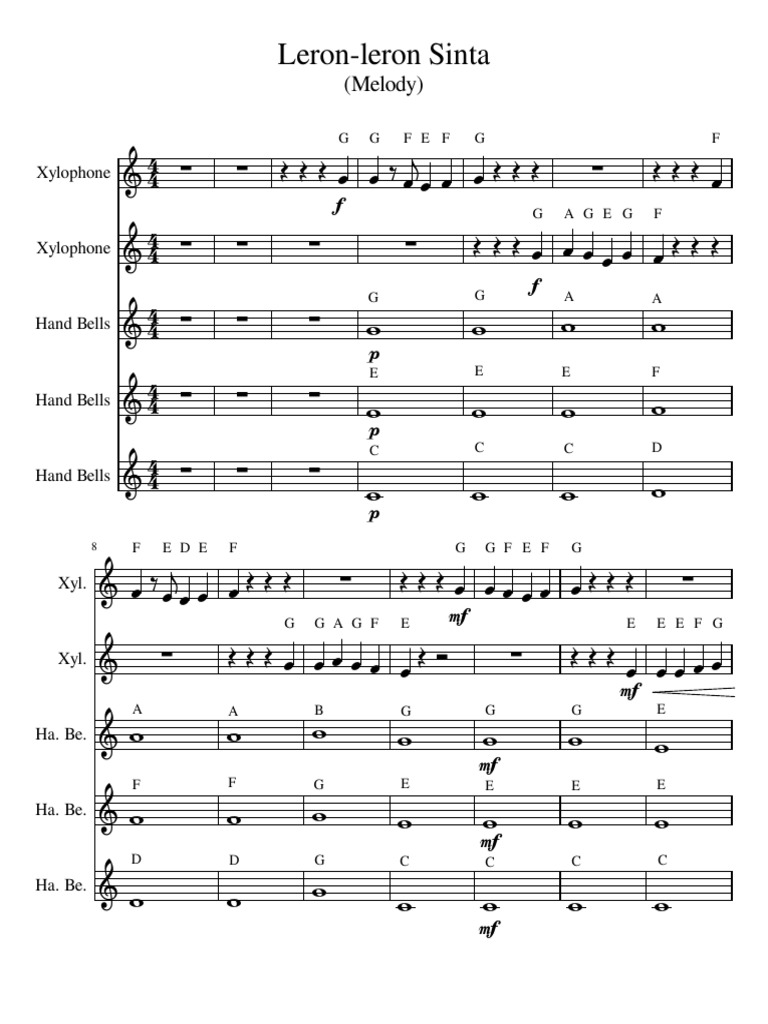 Leron-leron Sinta Melody SCORE | Musical Instruments | Percussion ...