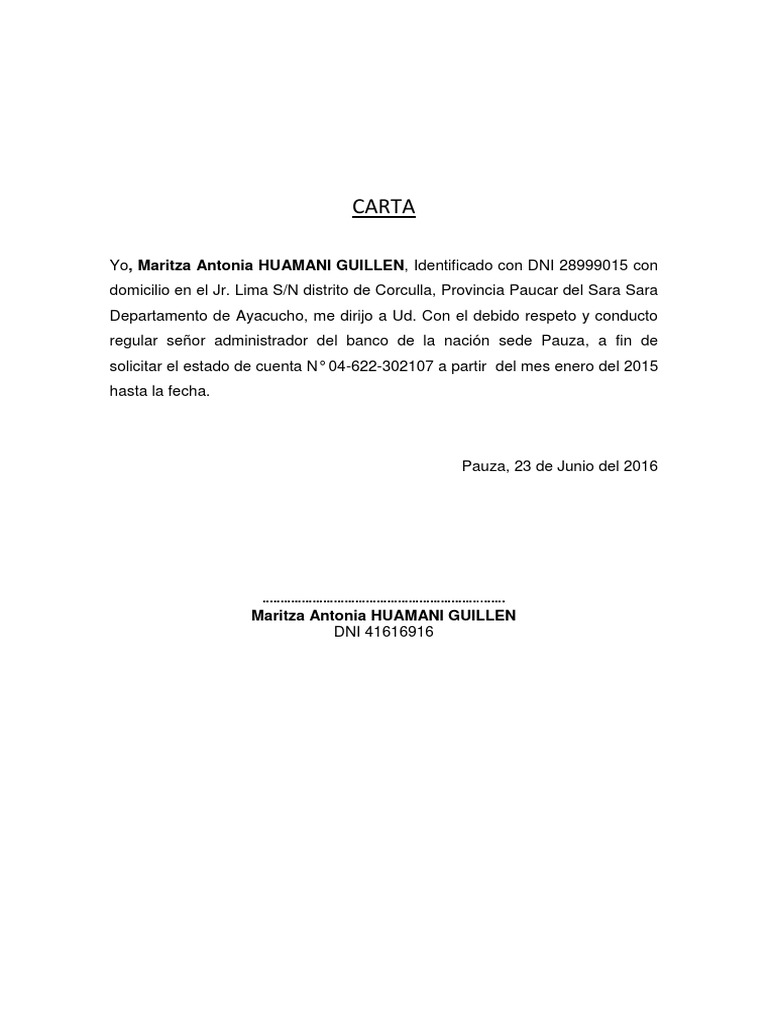 CARTA Al Banco de La Nacion | PDF